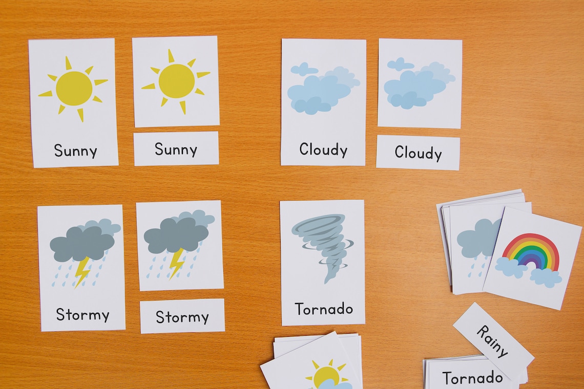 Weather Flashcards Printable Weather Nomenclature Montessori - Etsy