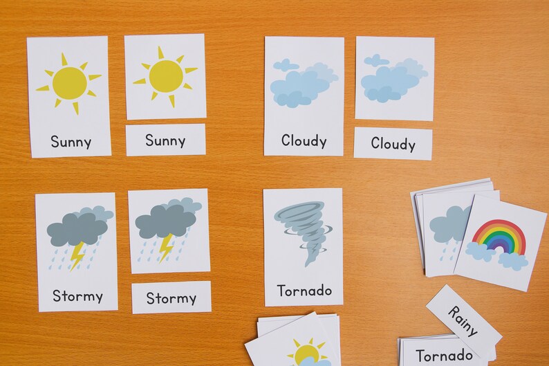 Weather Flashcards Printable Weather Nomenclature Montessori - Etsy