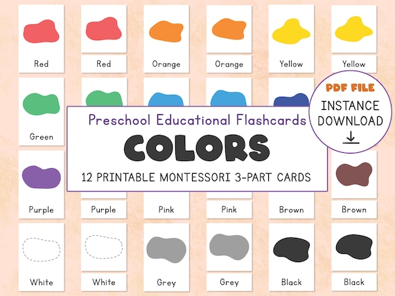 Variety Of Color Charts Flashcards For Kids Color Printable Color