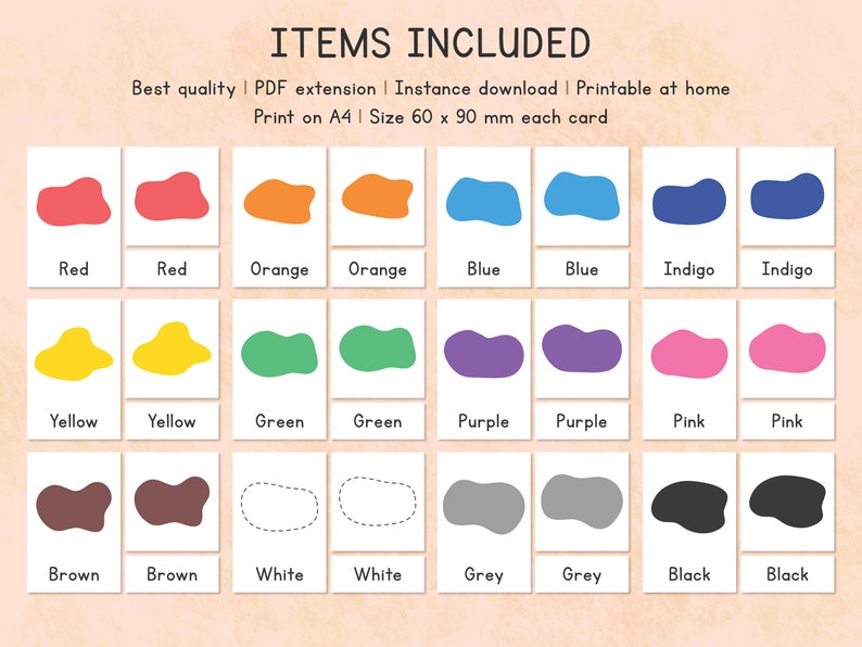Colors Flashcards Printable, Set of 12 Colors Montessori 3-pard Cards ...