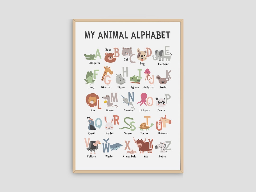 Animal Alphabet Poster, ABC Poster, Printable Wall Art, Pastel ...