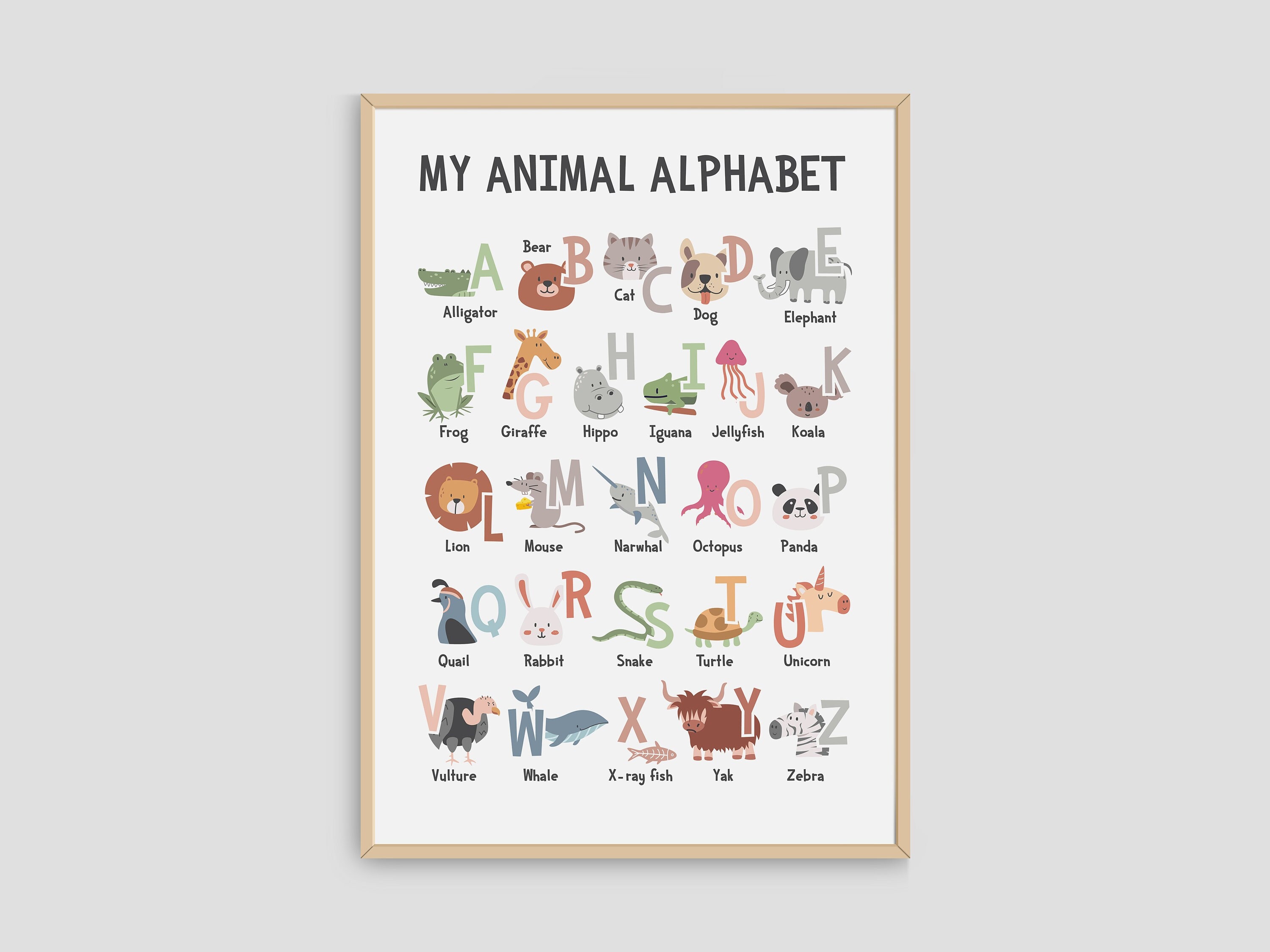 Animal Alphabet Poster ABC Poster Printable Wall Art Pastel - Etsy