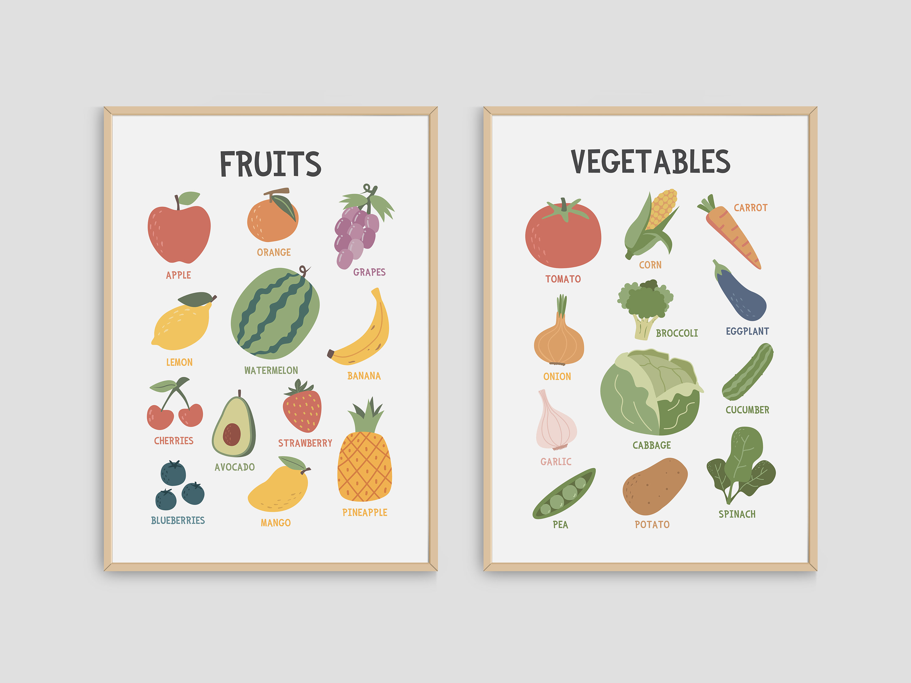 Set of Fruits and Vegetables Posters, Kids Wall Decor, Vegetables and ...
