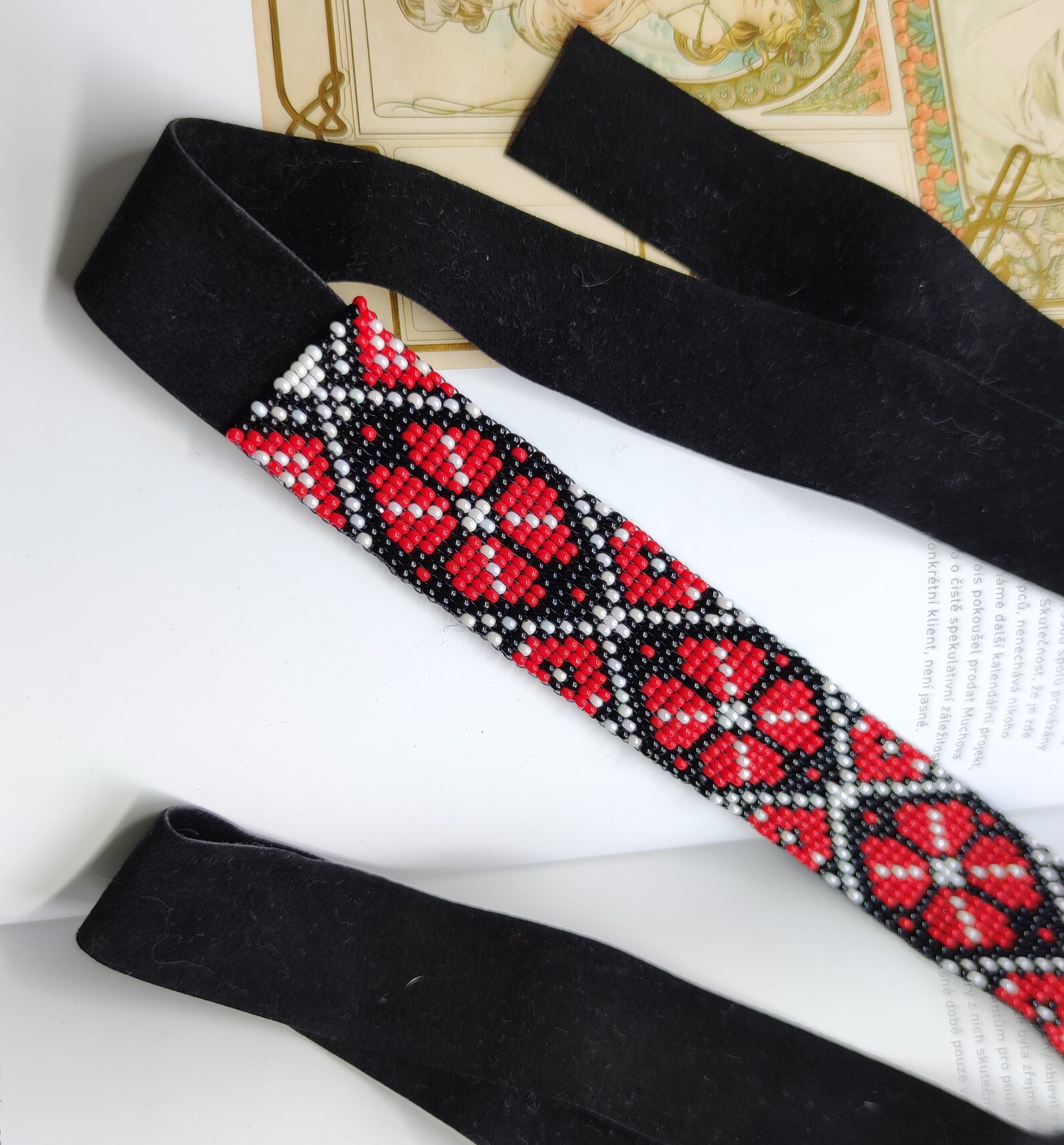 Traditional Ukrainian Gerdan Poppies Pattern Black Ribbon Necklace ...