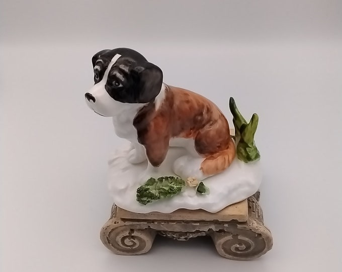 St Bernard Puppy Dog Fine Bone China Figurine Vintage Farmhouse Animal ...