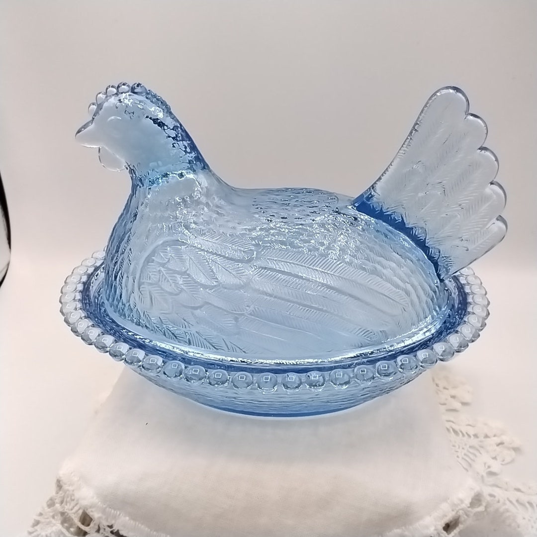 Vintage Indiana Glass Blue Hen on Nest 1950's Colored - Etsy