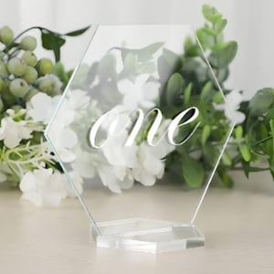 Hexagon Acrylic Table Numbers With Stand- Custom Paint Brush Style ...