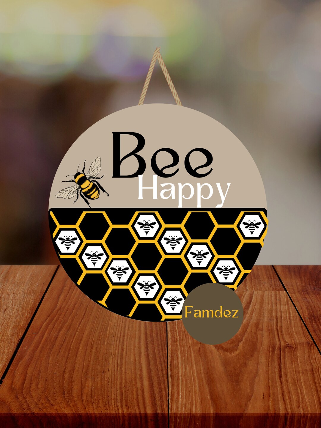 Bee Happy Wood Door Hanger | Spring Door Hanger | Custom Door Sign ...