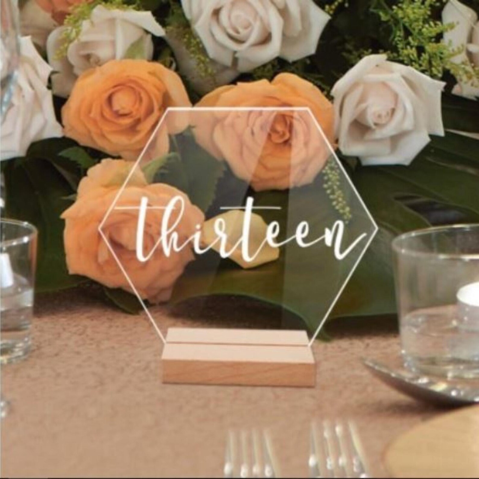 Hexagon Acrylic Table Numbers With Stand- Custom Paint Brush Style ...