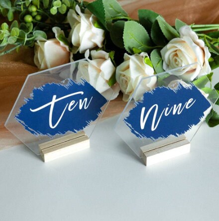 Hexagon Acrylic Table Numbers With Stand- Custom Paint Brush Style ...