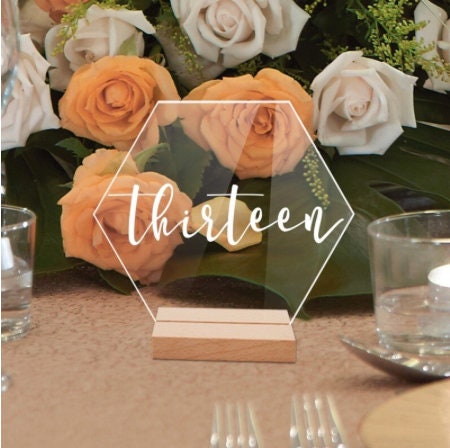 Hexagon Acrylic Table Numbers With Stand Custom Paint Brush - Etsy