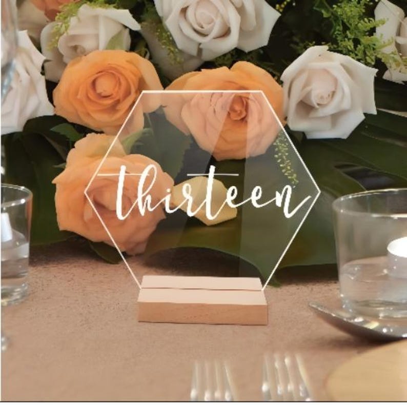 Hexagon Acrylic Table Numbers With Stand- Custom Paint Brush Style ...