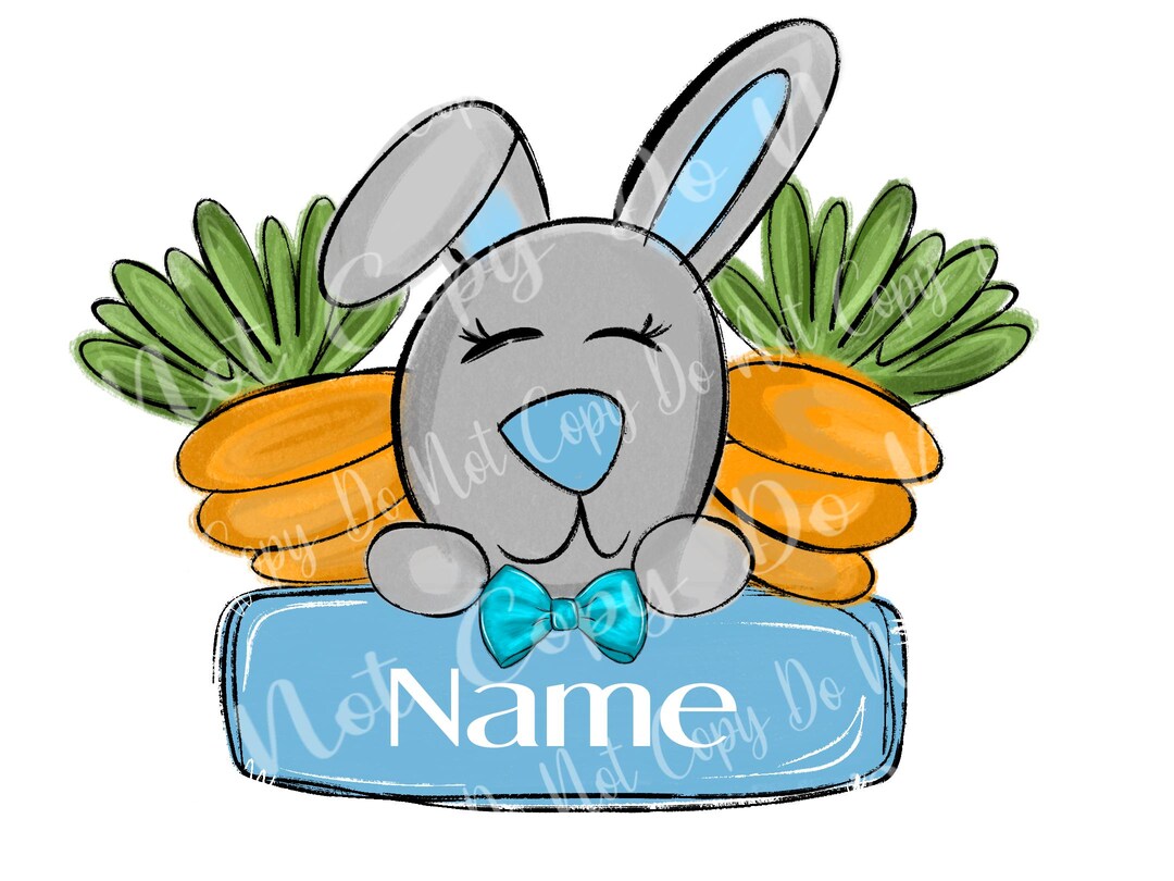 Easter Bunny Hand Drawn Carrot Name Plate Png Boys Spring Rabbit Name ...