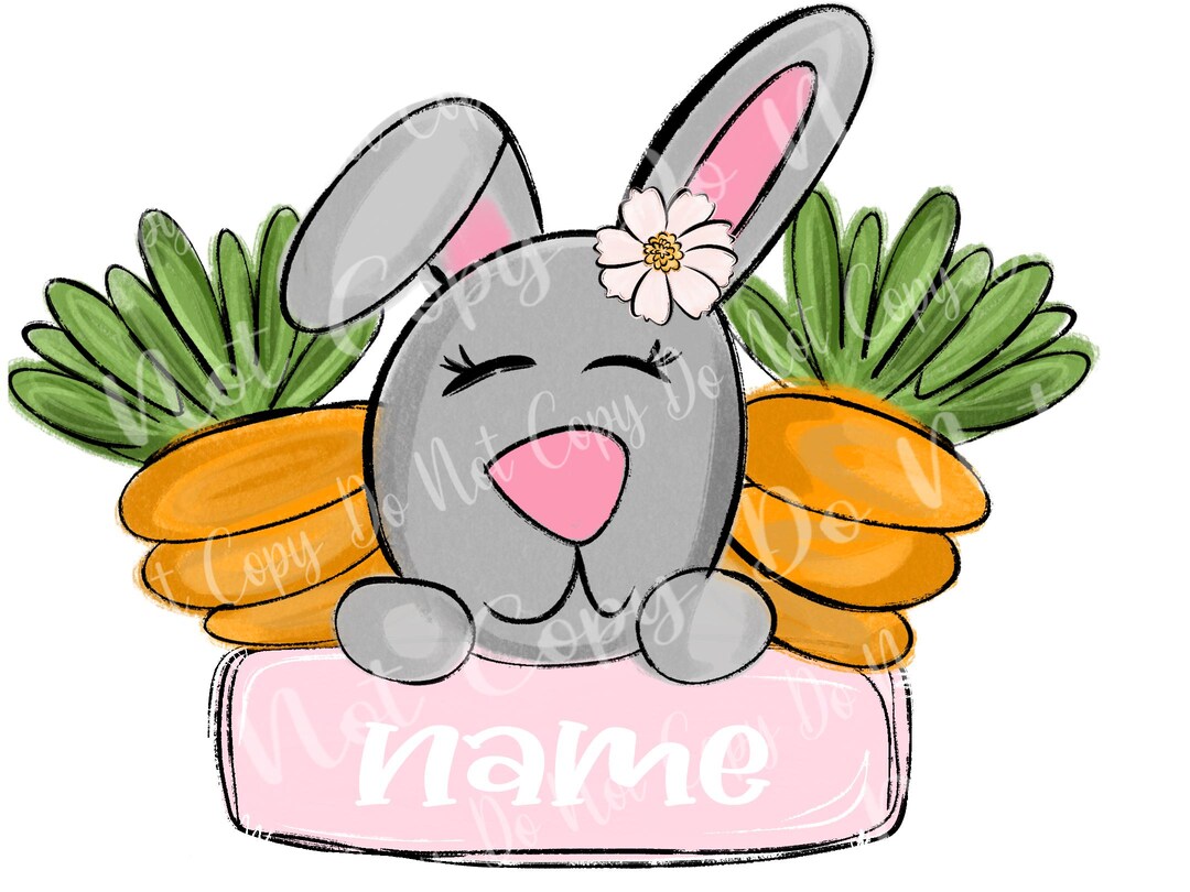 Easter Bunny Hand Drawn Carrot Name Plate Png Girls Spring Rabbit Name ...