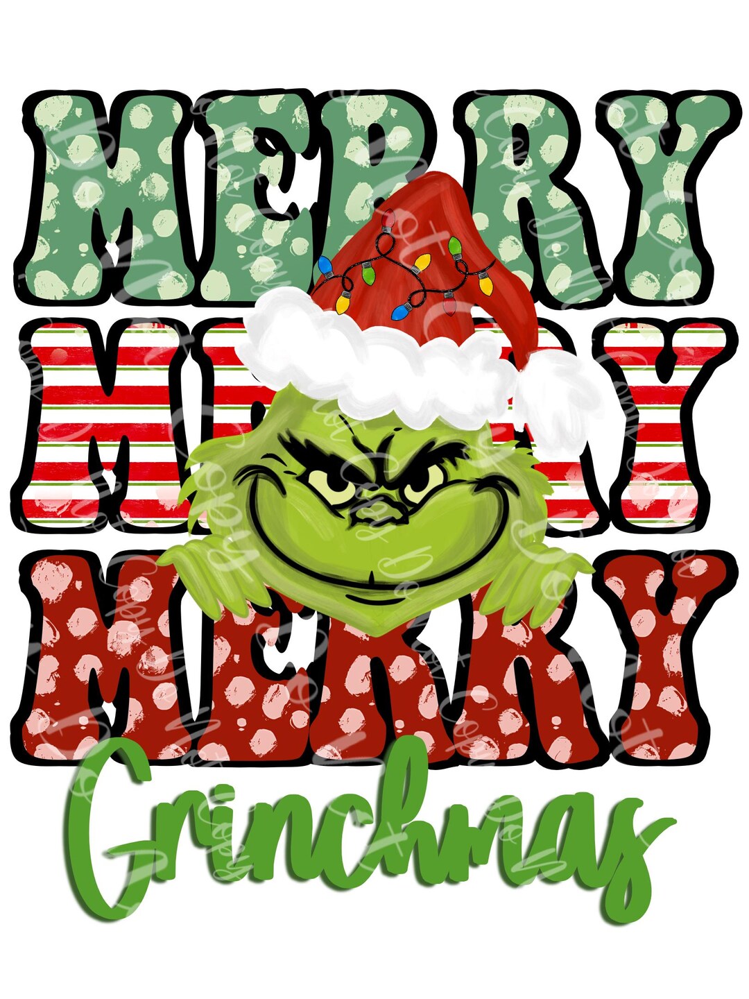 Preppy Merry Christmas Grinch PNG Handdrawn Acrylic Digital Download ...