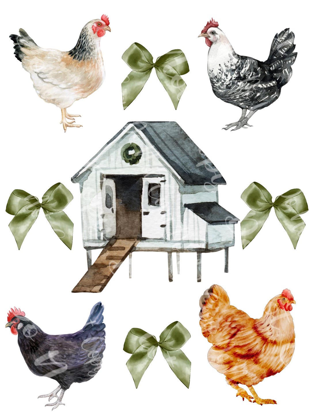 Coquette Chicken PNG, Chicken Png, Olive Green Bow, Farm Animals ...