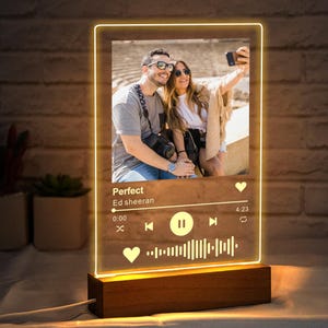Personalized Song Plaque With LED Wood Base Customized Acrylic Plaque ...