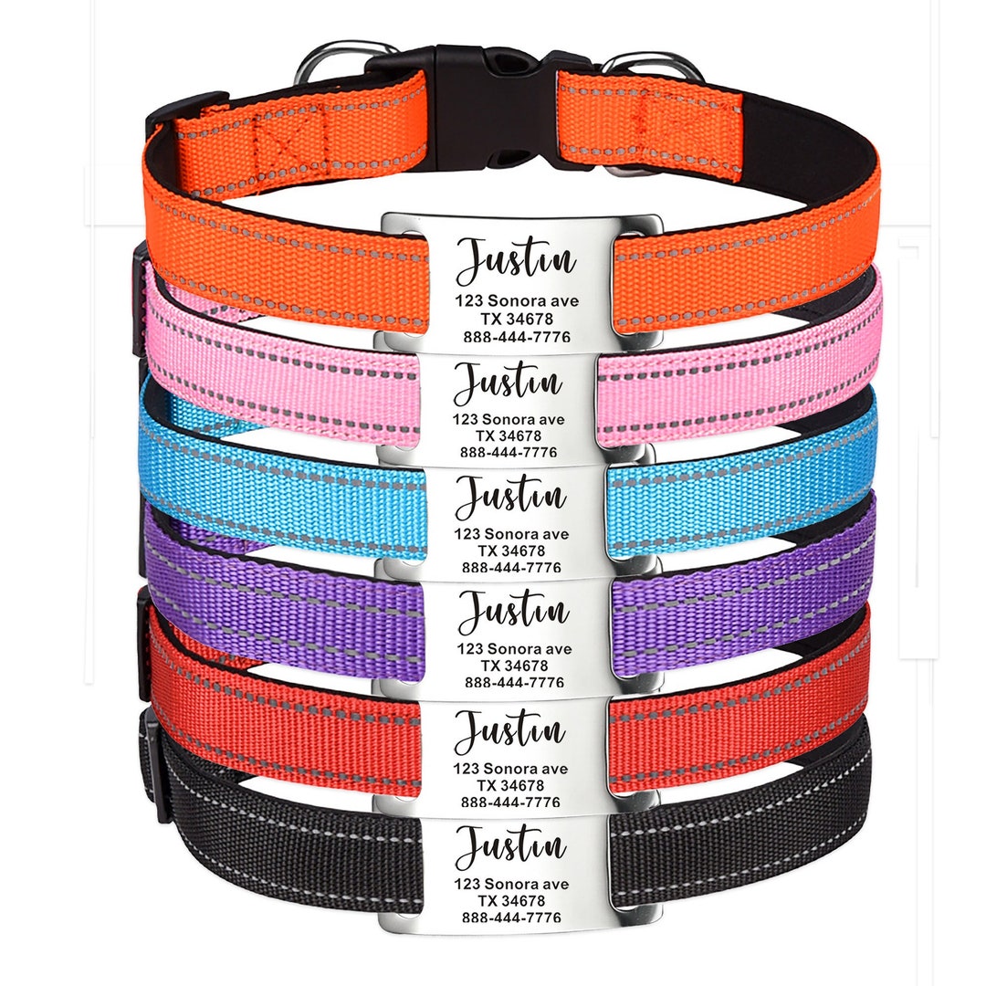 Reflective Personalized Dog Collar With Nameplate Adjustable Dog Collar ...