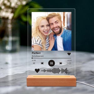 Personalized Song Plaque With LED Wood Base Customized Acrylic Plaque ...