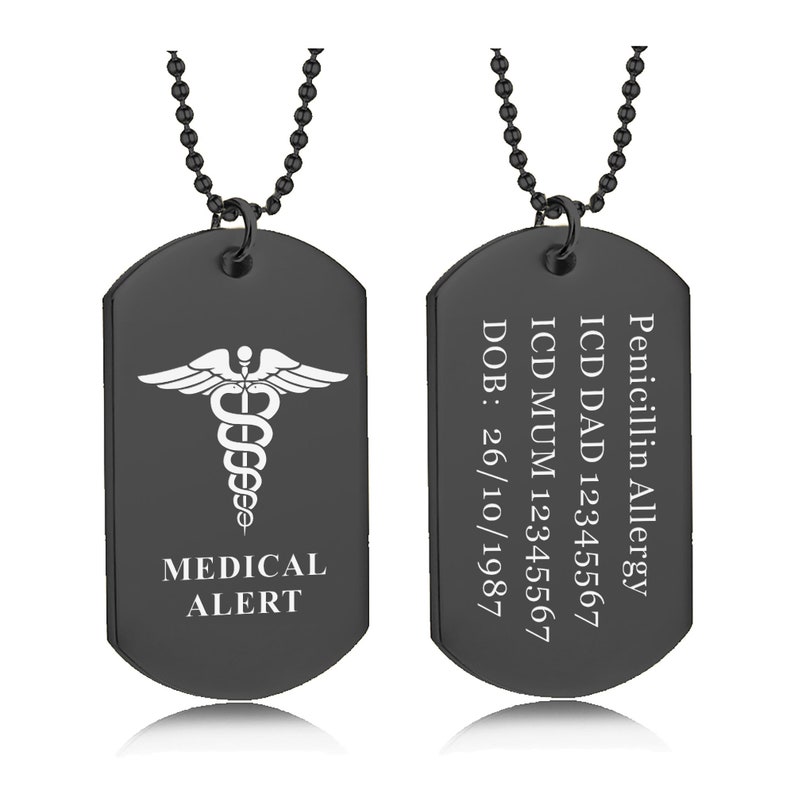 Personalized Medical Alert Necklace Custom SOS Alarm Metal Tag for Men ...