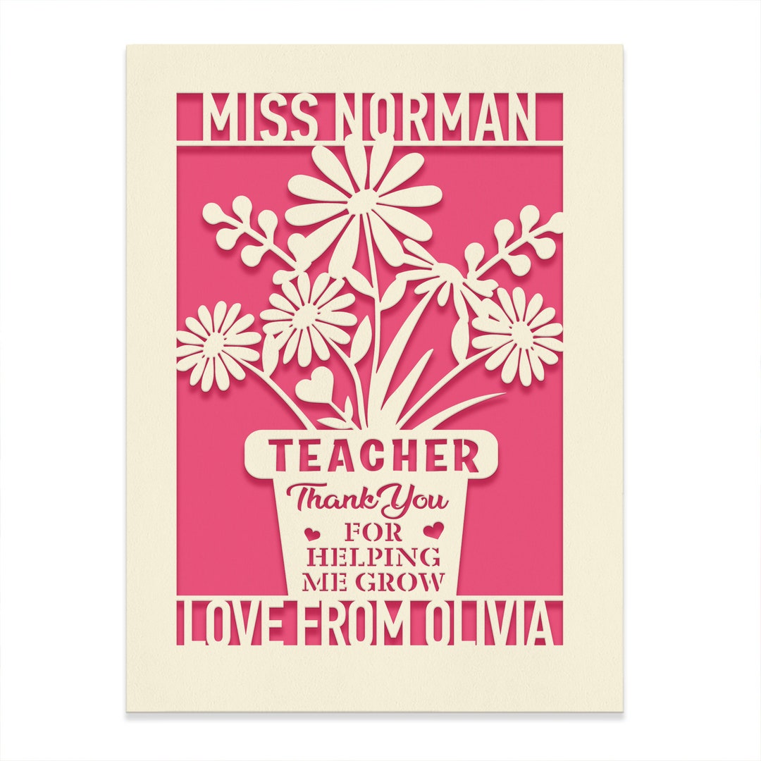 Personalized Thank You Card Laser Paper Cut Thank You Teacher Card With ...