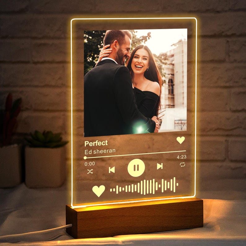 Personalized Song Plaque With LED Wood Base Customized Acrylic Plaque ...