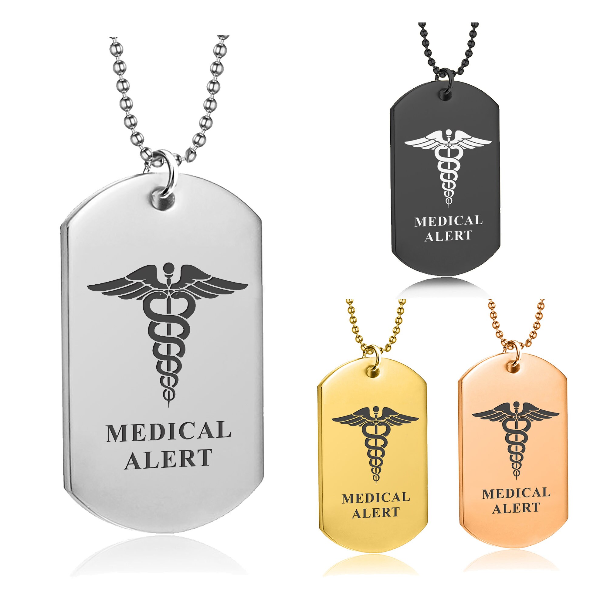 Personalized Medical Alert Necklace Custom SOS Alarm Metal Tag for Men ...