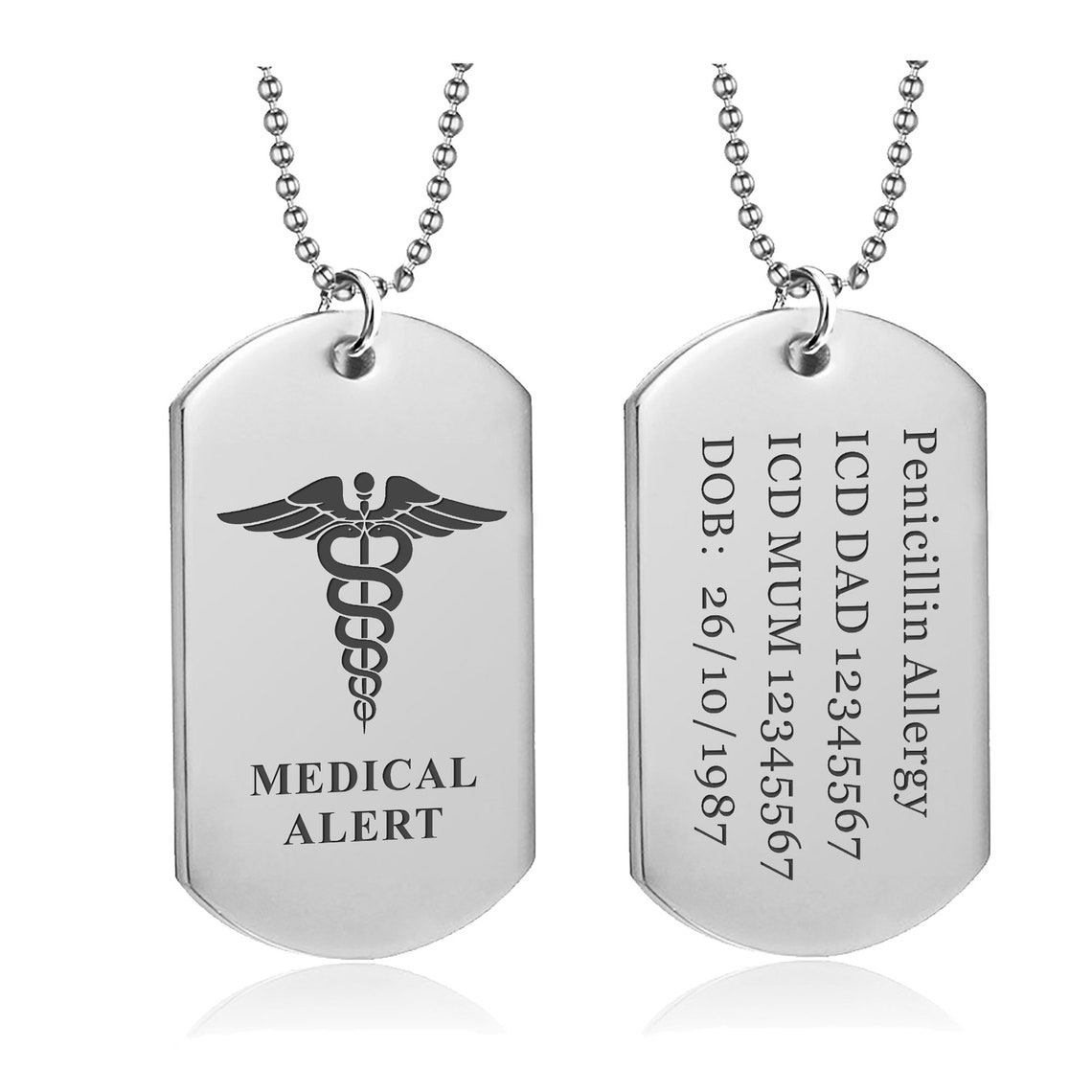 Personalized Medical Alert Necklace Custom SOS Alarm Metal Tag - Etsy