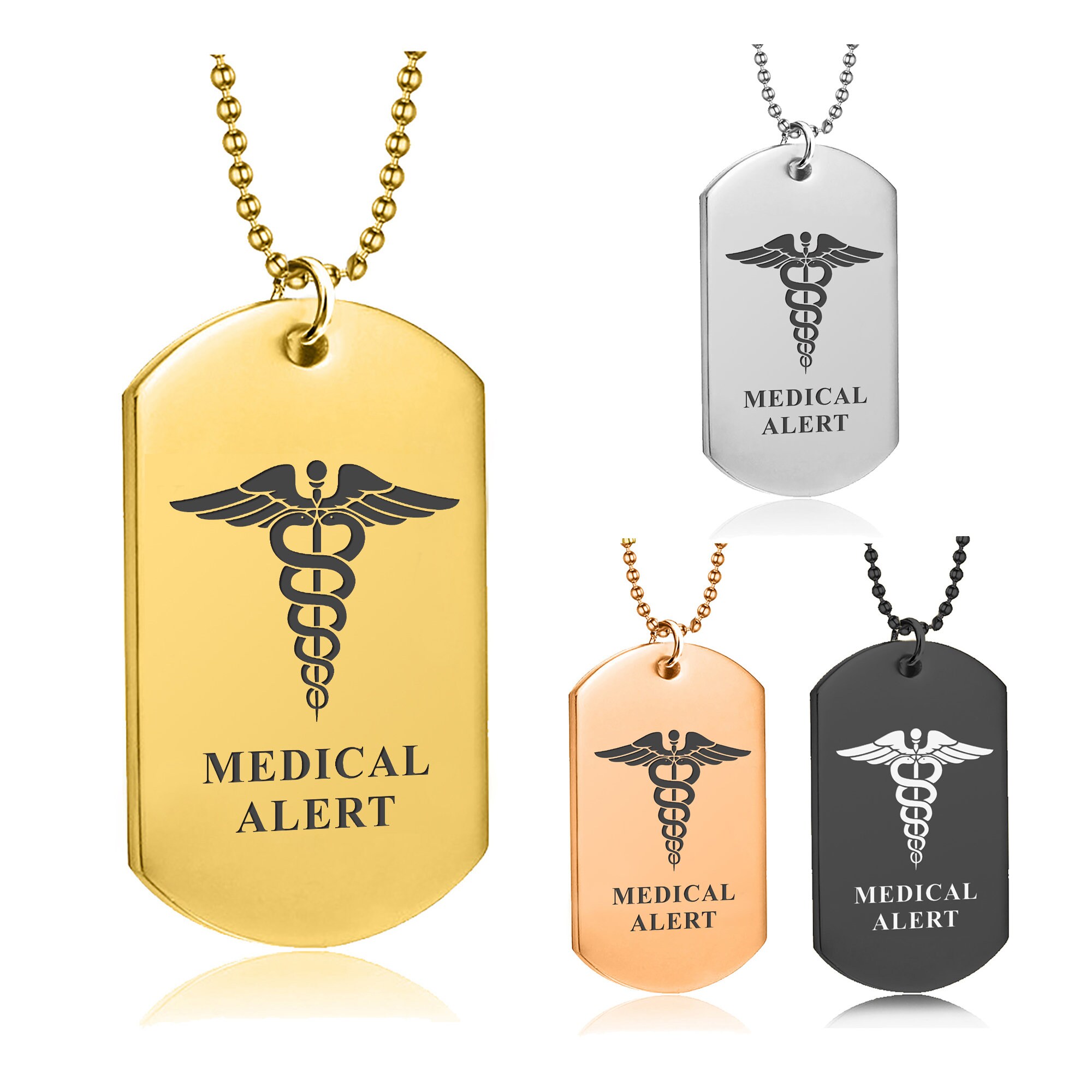 Personalized Medical Alert Necklace Custom SOS Alarm Metal Tag for Men ...