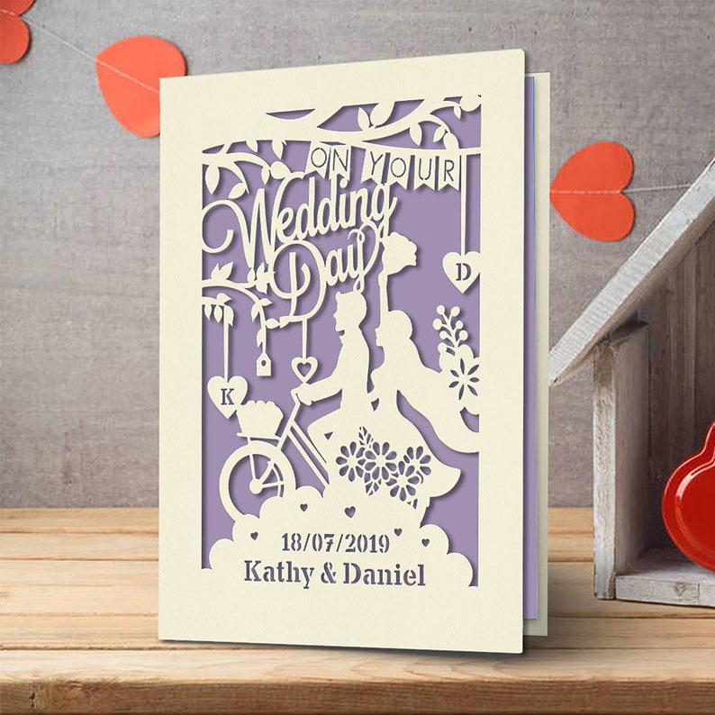 Personalized Wedding Card Custom Wedding Gift With Car and Hearts ...