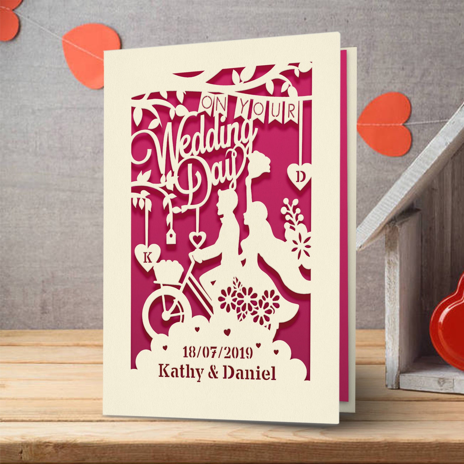 Personalized Wedding Card Custom Wedding Gift With Car and Hearts ...