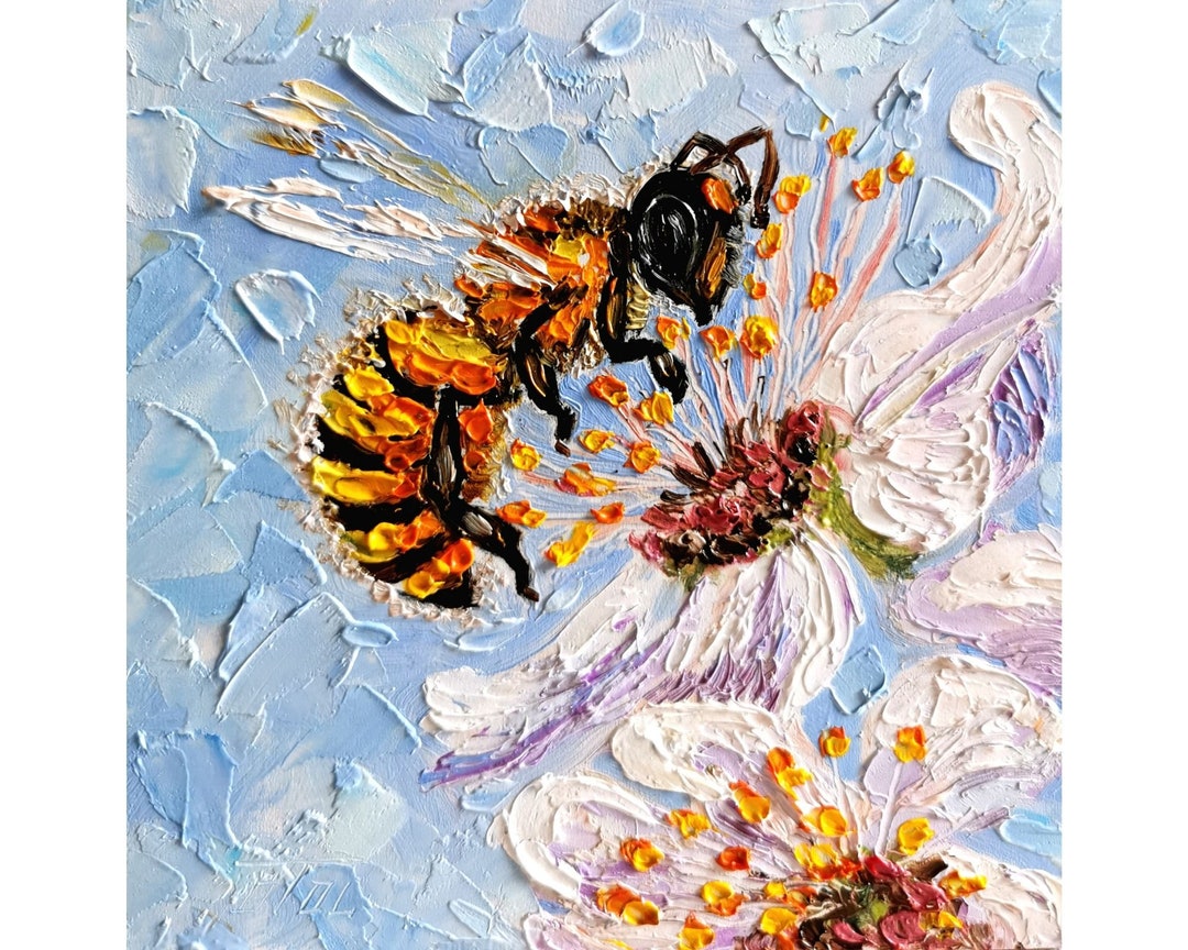 Honey Bee Painting Bumblebee Original Art Animal Wall Art Flowers ...