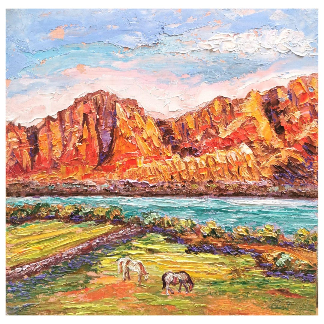 Red Rock Painting Horses Original Art Rocky Mountain Art Nevada ...