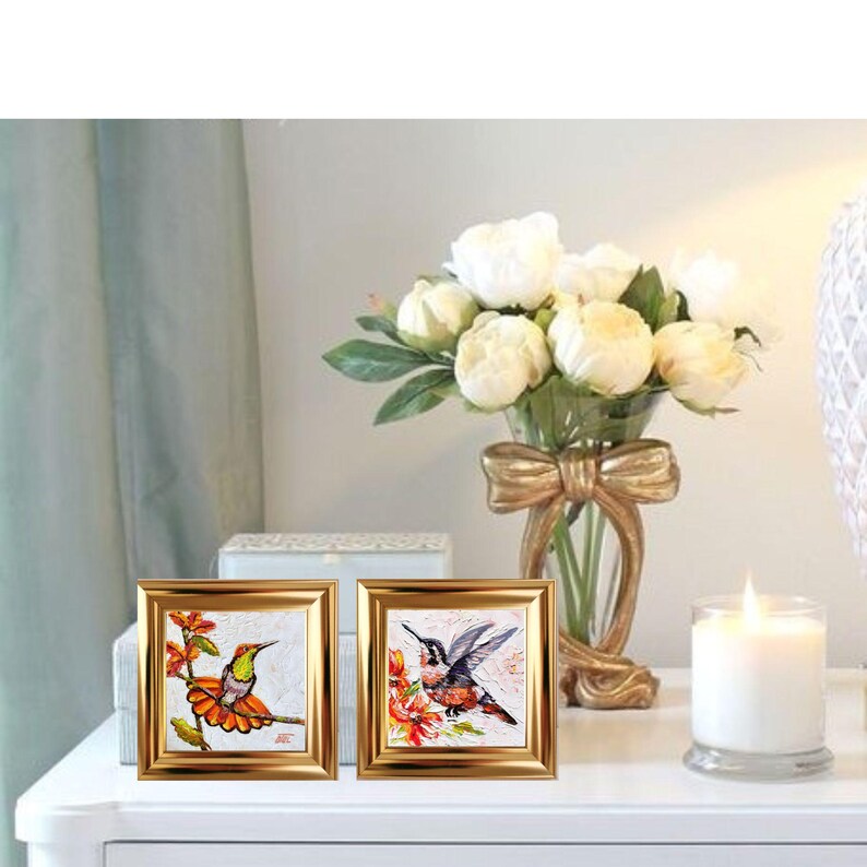 Hummingbird Oil Painting: Gold Framed Impasto Art - Etsy