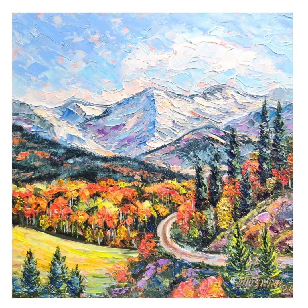Sierra Nevada Autumn Landscape Oil Painting, Impasto Spruce Tree Art ...