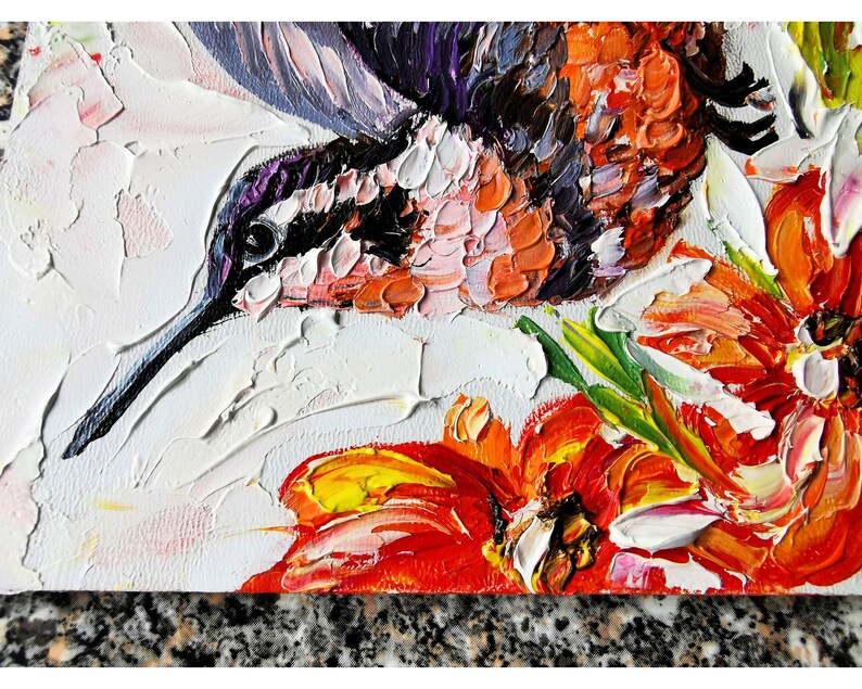 Hummingbird Oil Painting: Gold Framed Impasto Art - Etsy