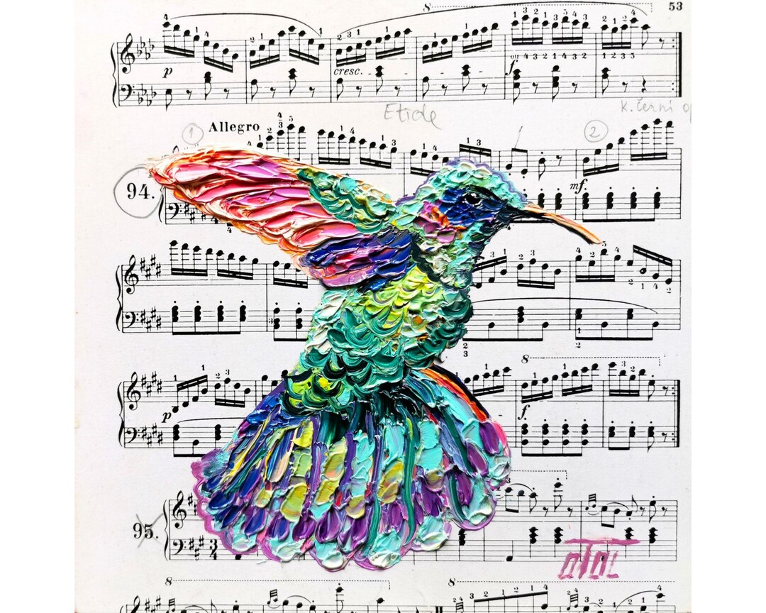 Hummingbird Notes Oil Painting Original Art Tropical Bird Wall Art on ...