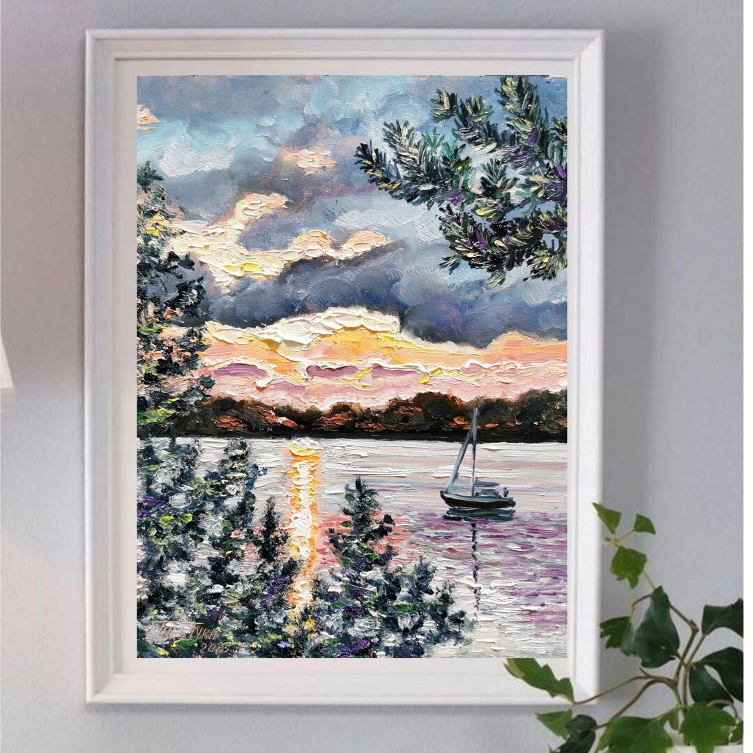 Pecos River Sunset Painting: Impasto Oil New Mexico Landscape Art (10x8 ...