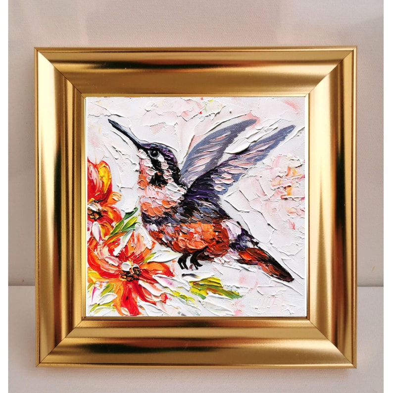 Hummingbird Oil Painting: Gold Framed Impasto Art - Etsy
