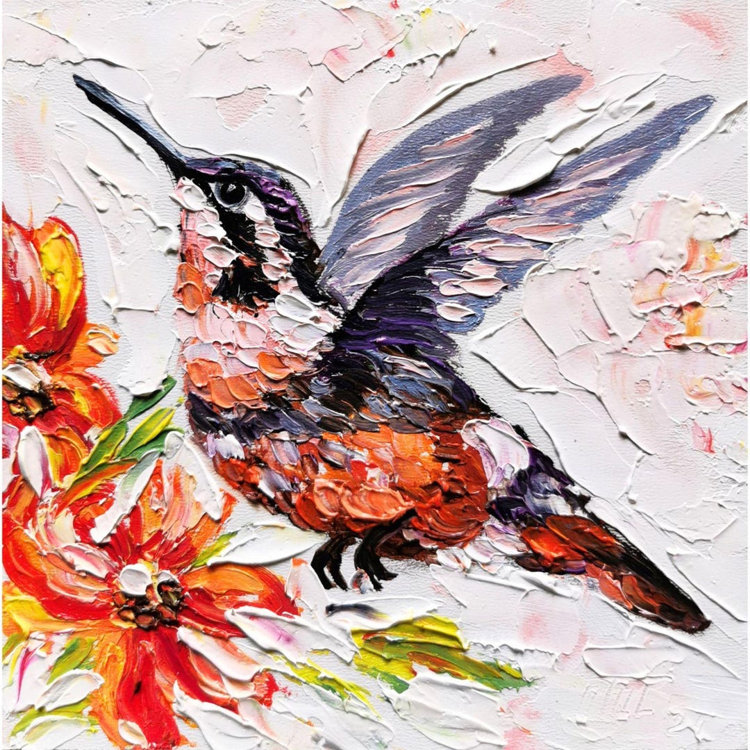 Hummingbird Oil Painting: Gold Framed Impasto Art - Etsy