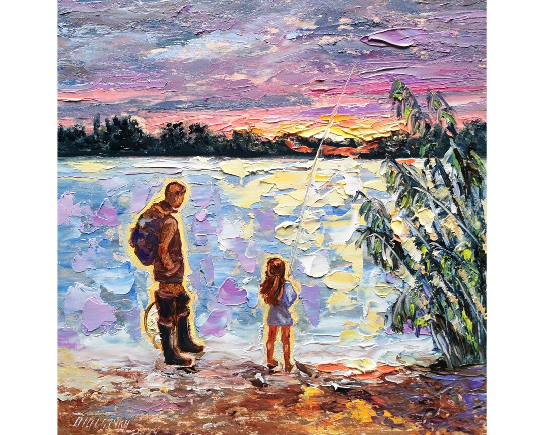 Little Girl Fishing Oil Painting Original Art Colorado Landscape ...