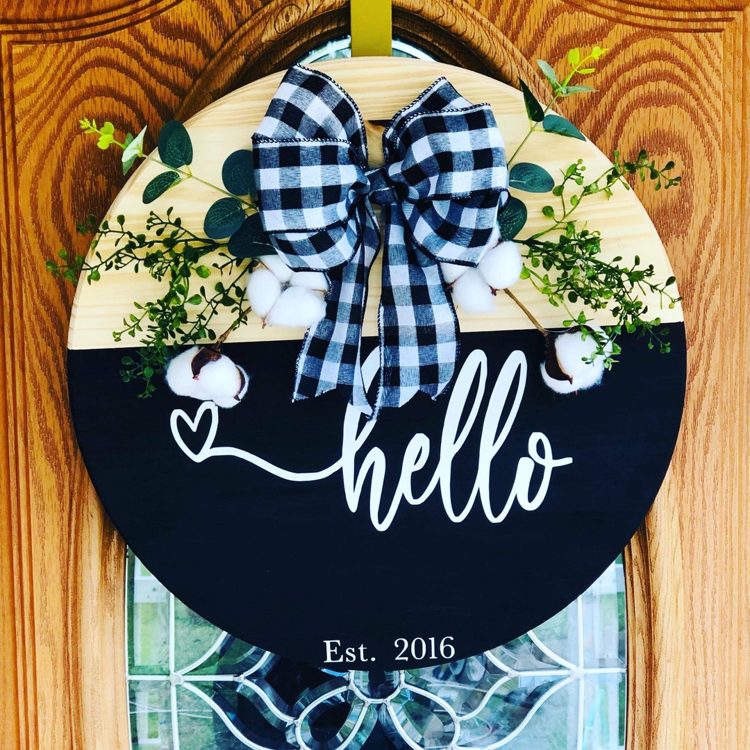 Farmhouse Door Signs/round Door Signs/wooden Door Signs/ Hello - Etsy