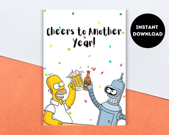 Homer Simpson cheers to Another Year Birthday Card | Etsy