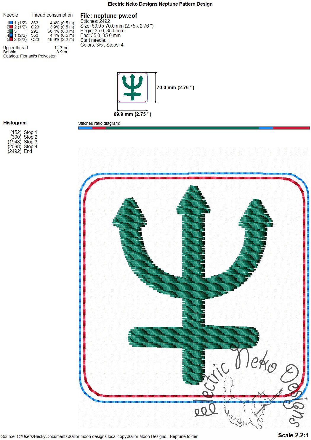 Neptune Symbol ITH Pattern Weight Digital Embroidery Design, in the ...
