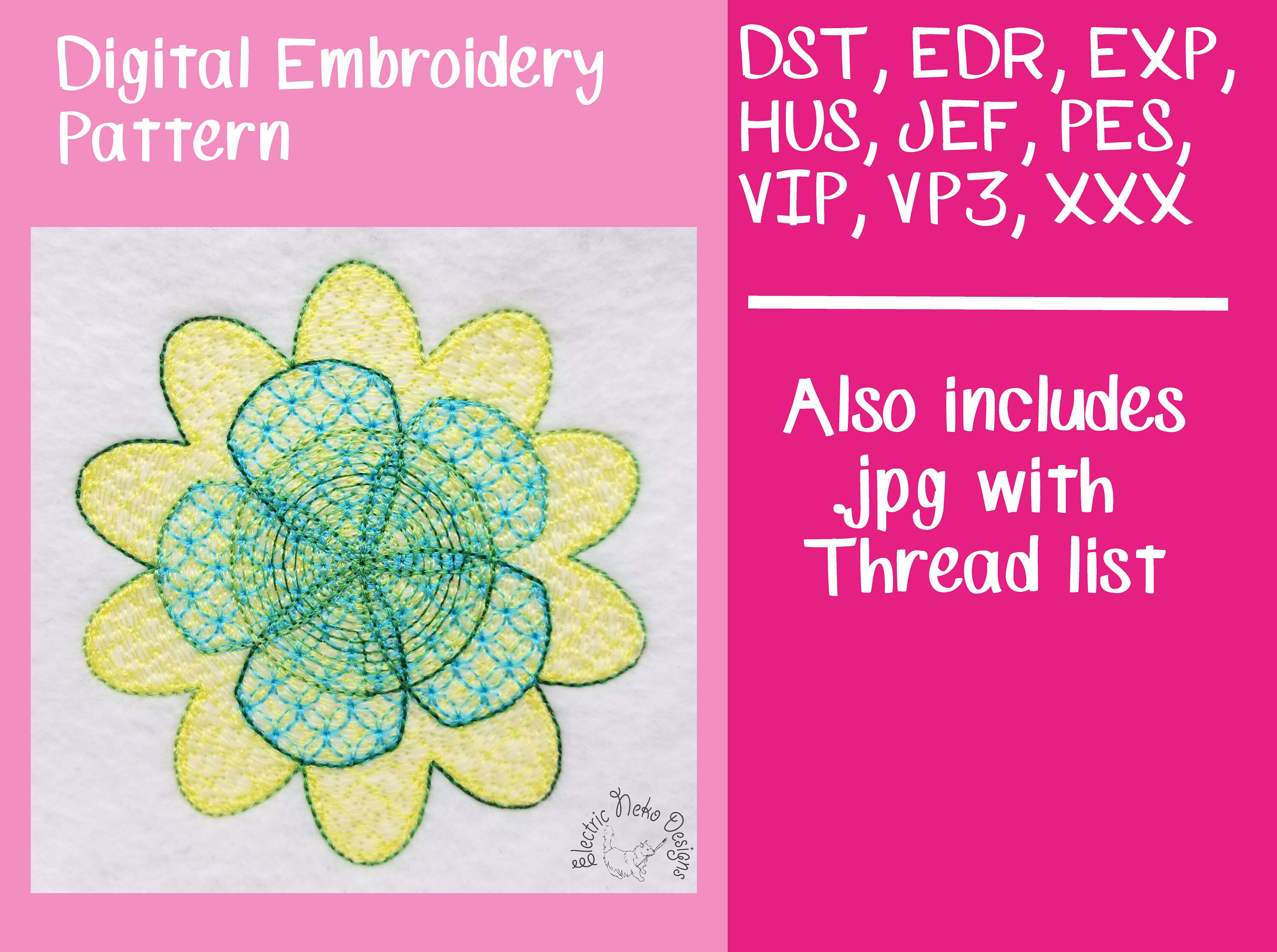 Geometric Flower Embroidery Design 2, Digital Embroidery File, Sketch ...