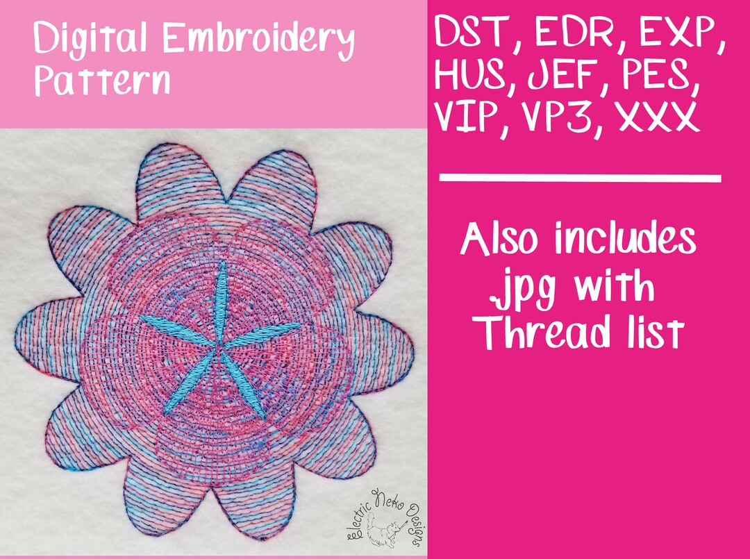 Geometric Flower Embroidery Design, Digital Embroidery File, Sketch ...