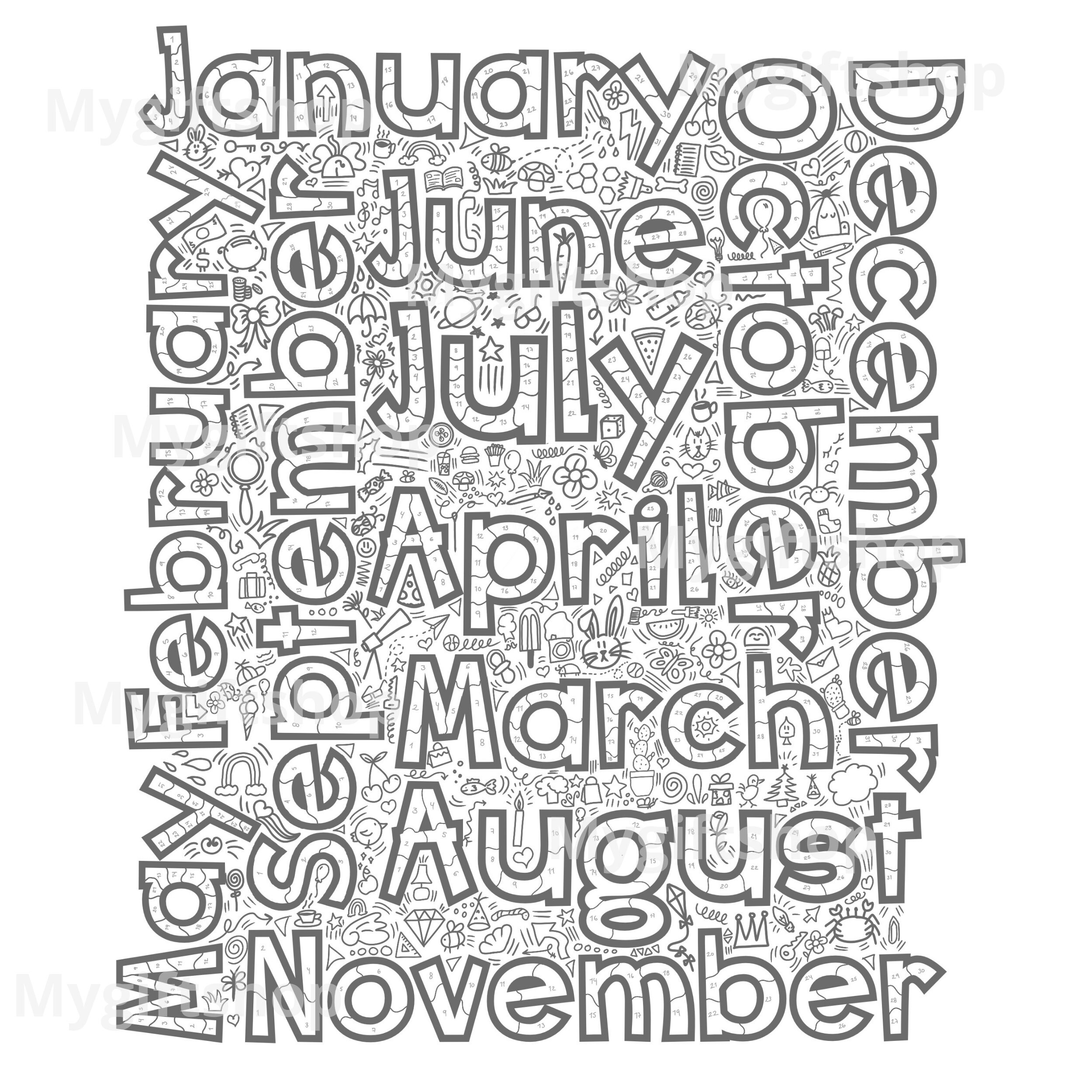 Coloring Doodle Calendar - Etsy