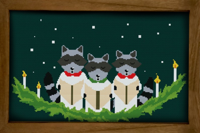Christmas Raccoon Choir Cross Stitch Pattern Holiday Decor Gift Cute ...