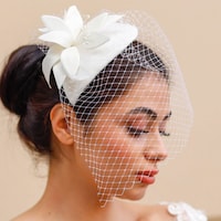 White Bride Wedding Hat With Veil, White Kentucky Derby Hat for Women ...