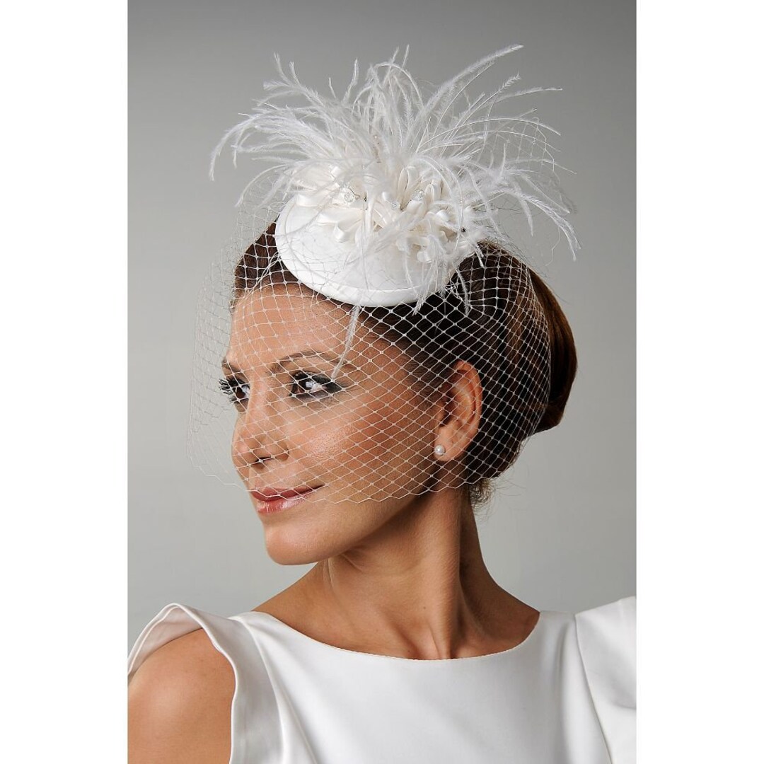 Peacock Wedding Hat, Birdcage Veil, Ribbon Clean Bead, Handmade Fascinator, Bridal Hat, Tea ...